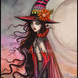 The Fanciful Witch - Halloween Witch and Black Cat Giclee Print of ...