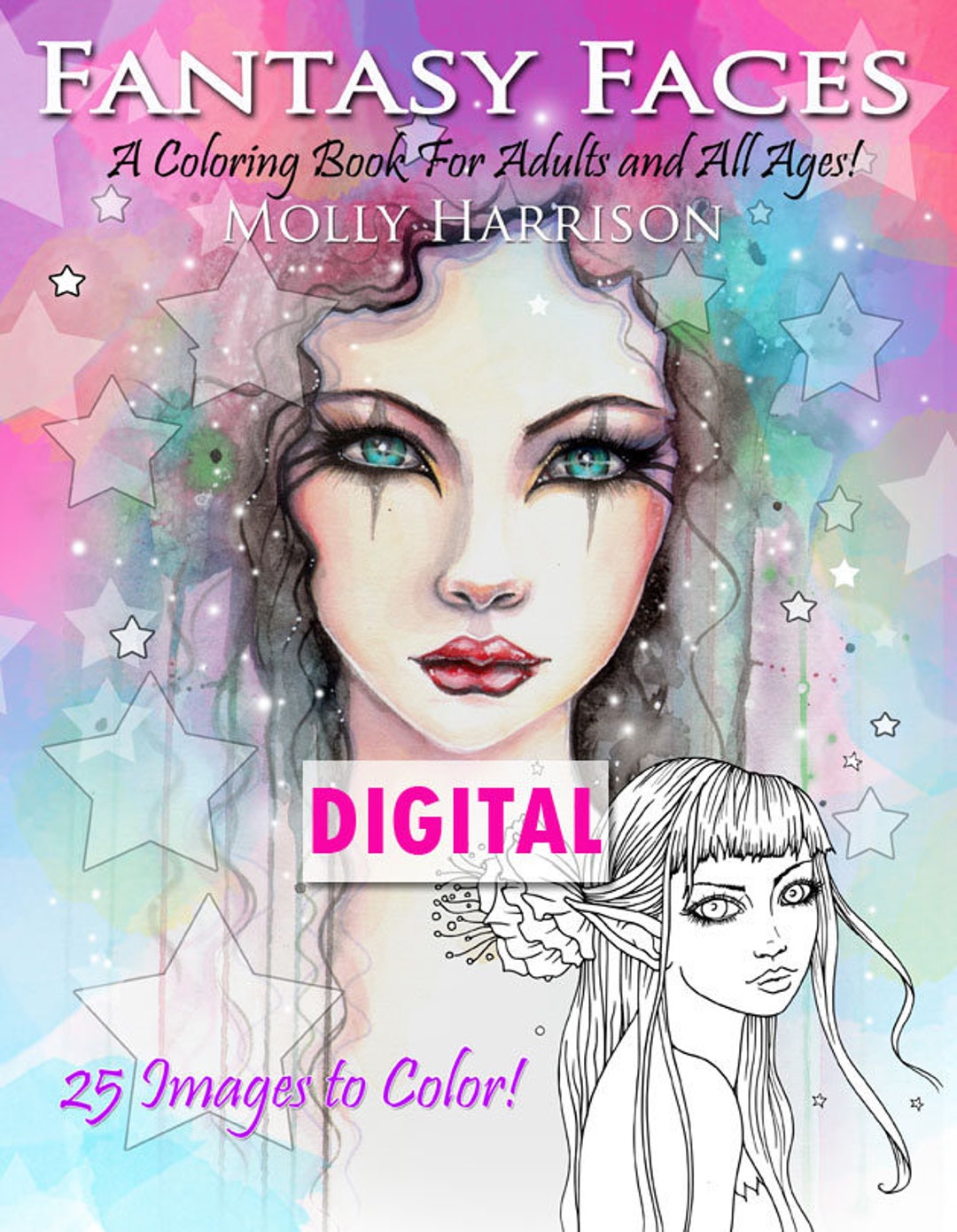 Printable Digital Download - Fantasy Faces- A Coloring Book for ...