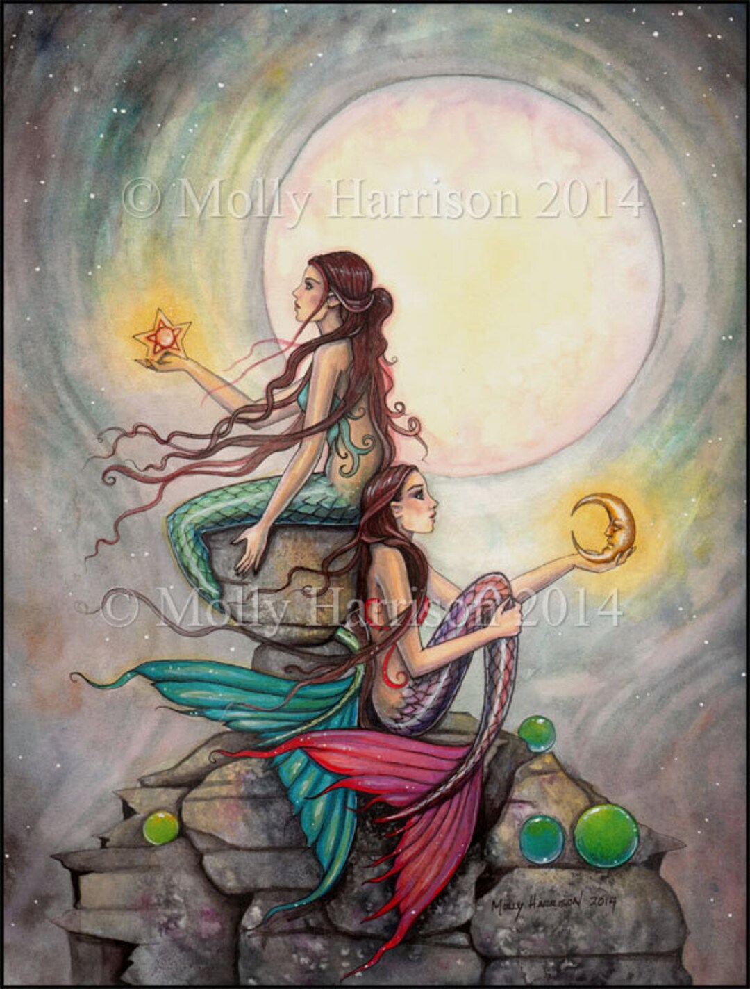 Gemini Mermaids Fantasy Art Fine Art Giclee Print by Molly - Etsy