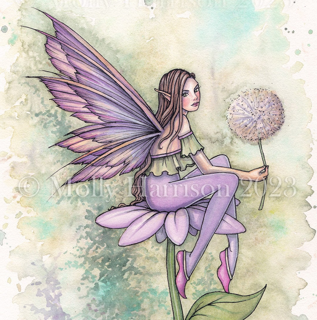 Original Fairy Watercolor Painting- "make a Wish"- Flower Fairy Fantasy ...
