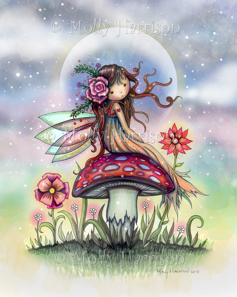 The Magical Mushroom Whimsical Fairy Fine Art Print by Molly | Etsy