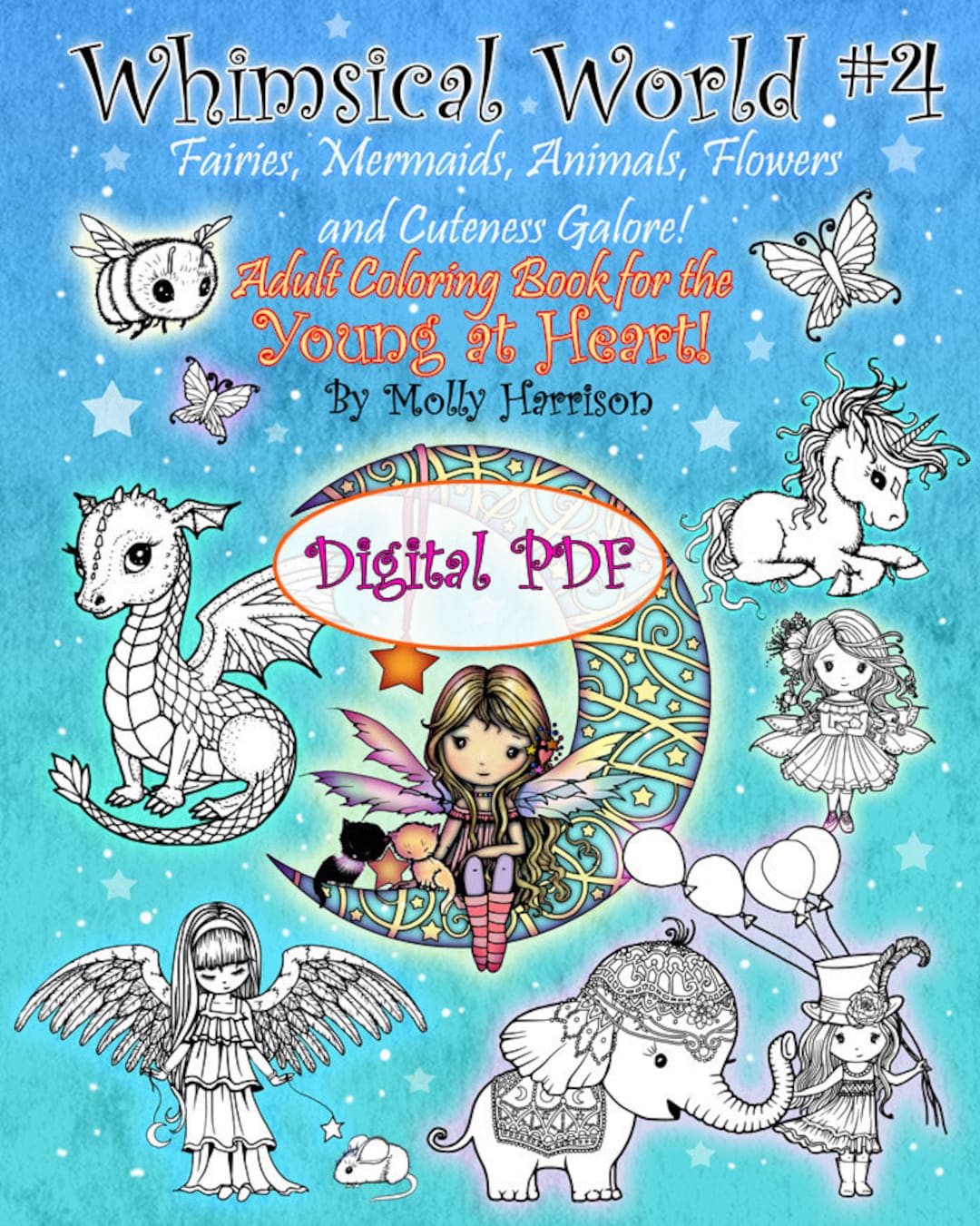 Whimsical World #4 - Instant Download PDF Fantasy Coloring Book -26 ...