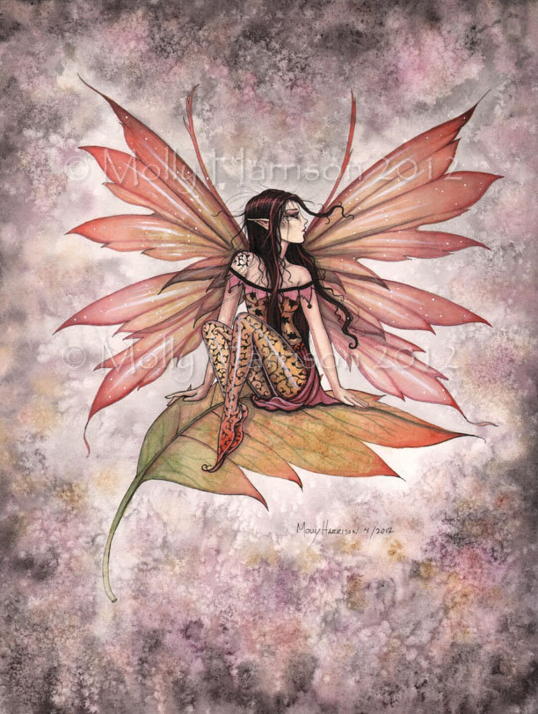 Autumn Drifting Fall Fairy Watercolor Illustration Fine Art Print Molly ...
