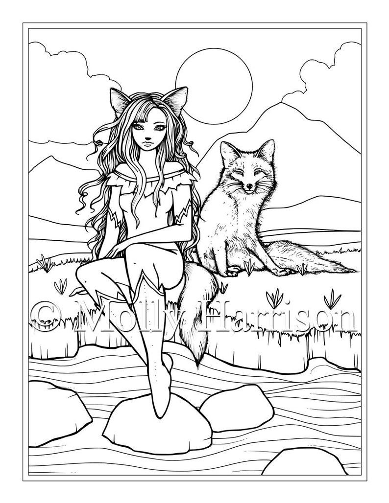 Fox Girl Instant Download Printable Line Art to Color - Etsy