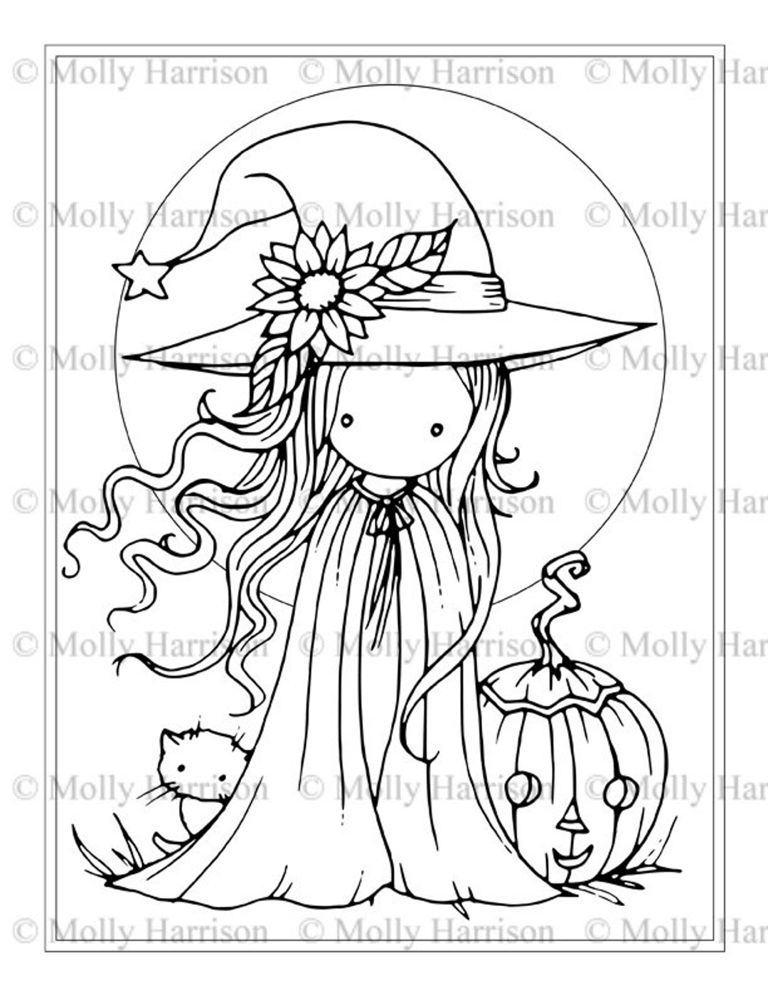 Tiny Witch and Cat Coloring Page Printable Whimsical Fun - Etsy