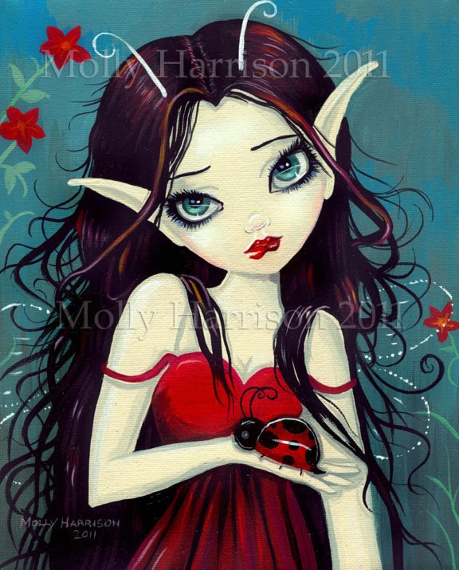 Ladybug Fairy Fantasy Art Original Fine Art Giglee PRINT 5 X 7 by Molly ...