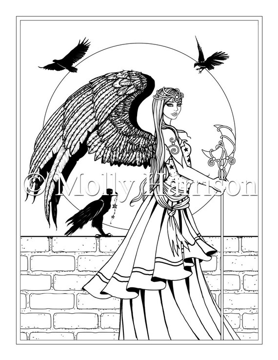 Crow Woman Instant Download Printable Line Art to Color | Etsy UK