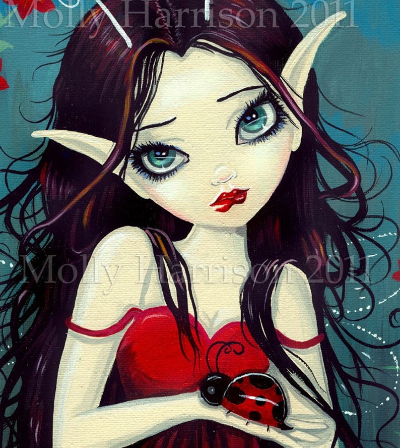 Ladybug Fairy Fantasy Art Original Fine Art Giglee PRINT 5 X 7 by Molly ...
