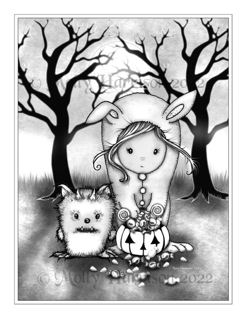 Whimsical Halloween GRAYSCALE Instant Download PDF Coloring - Etsy