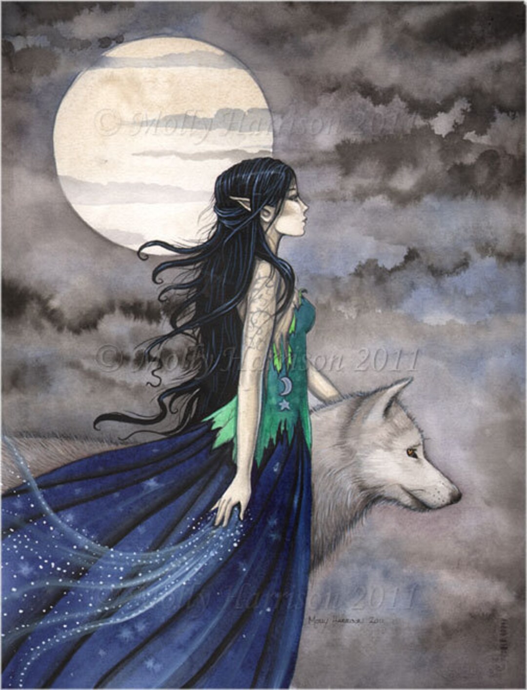 Night of the Wolf Witch With Wolf Gothic Fantasy Fine Art Print by ...