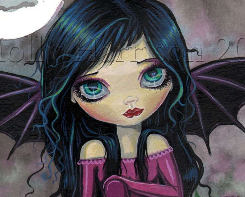 Pumpkin Pixie Big Eye Vampire With Jack-o-lantern Fine Art | Etsy