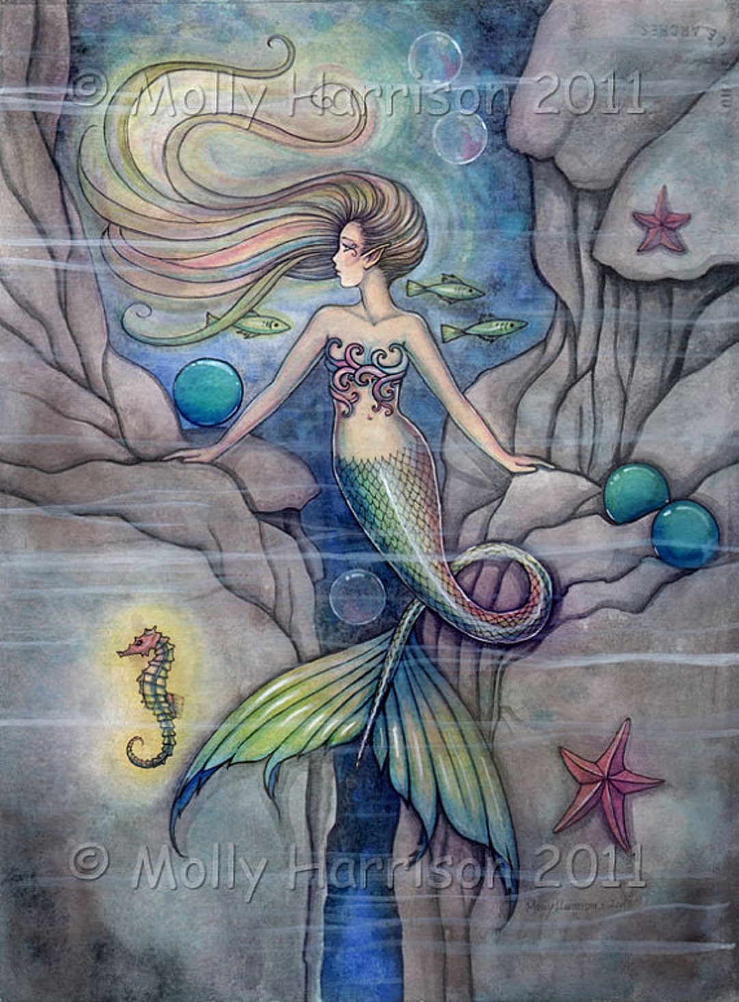 Mermaid Print - Mermaid Art - What Lies Beneath - Archival Fine Art ...