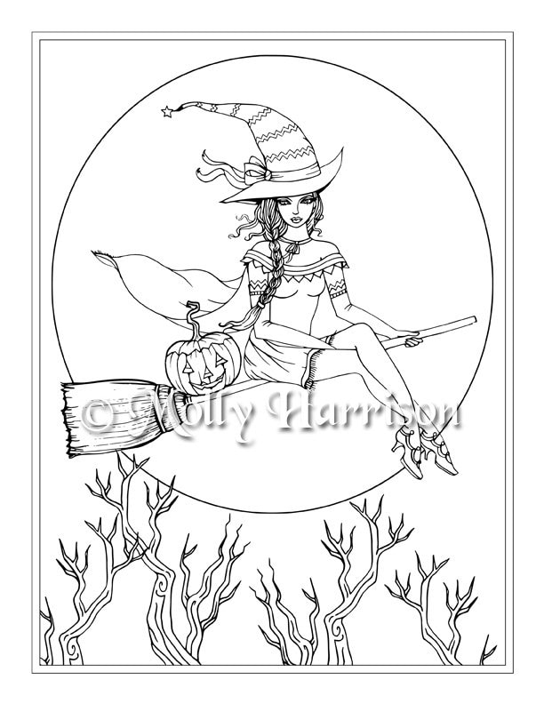 Witches On Broomsticks Coloring Pages