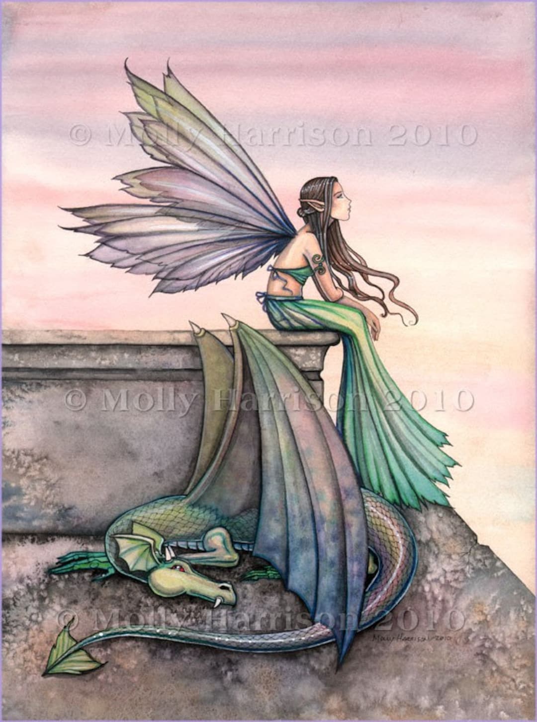 Fairy Art - Fairy Dragon Art Print by Molly Harrison 'enchanted Dusk ...
