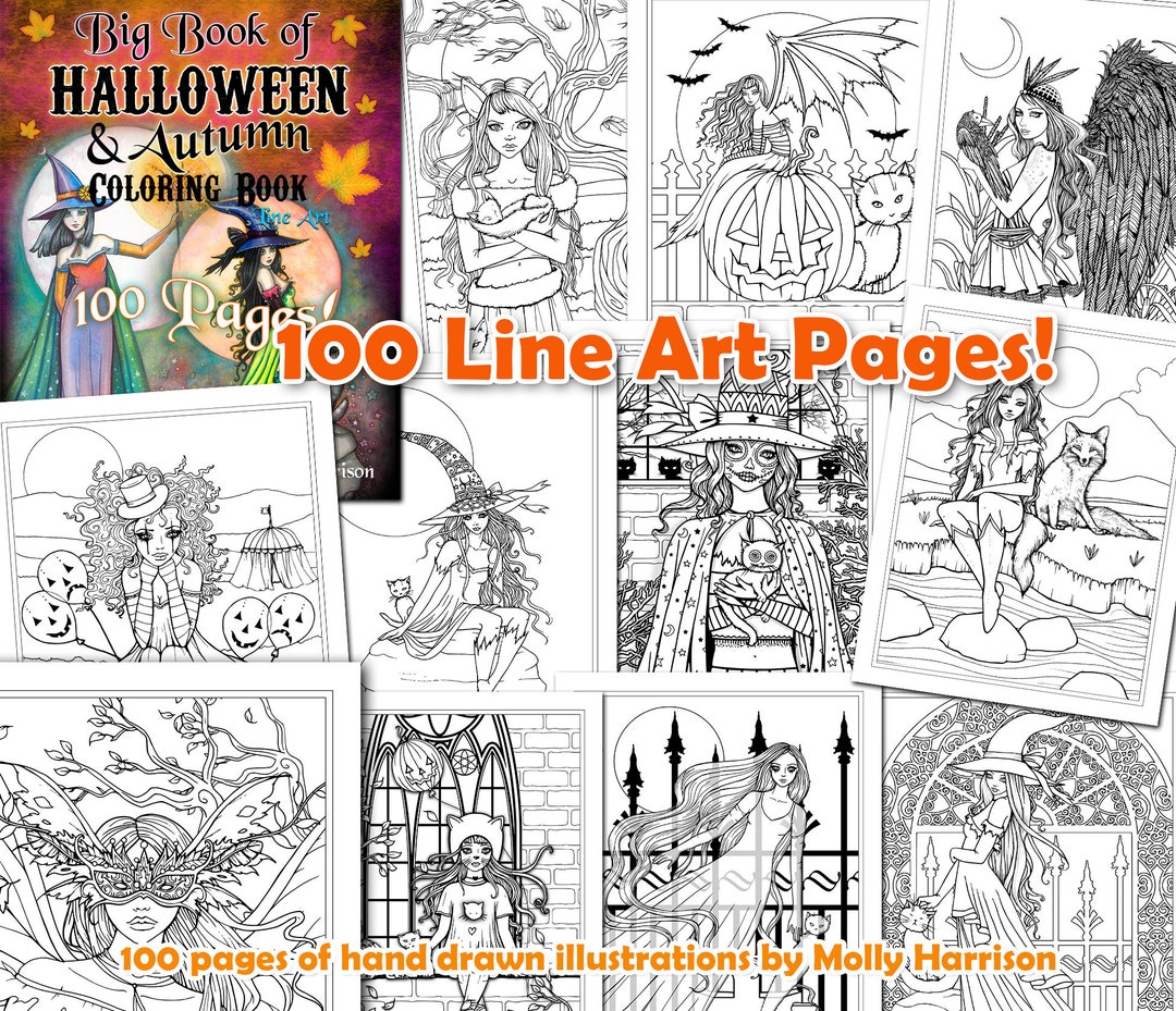 Big Book of Halloween and Autumn in Line Art - 100 Pages - Instant ...