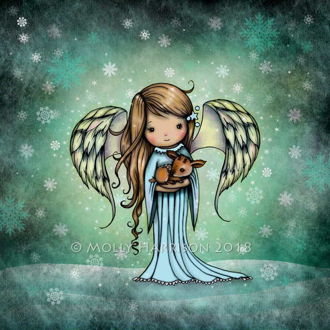 Whimsical Angel Holding Fawn Cute Angel and Deer Print by | Etsy