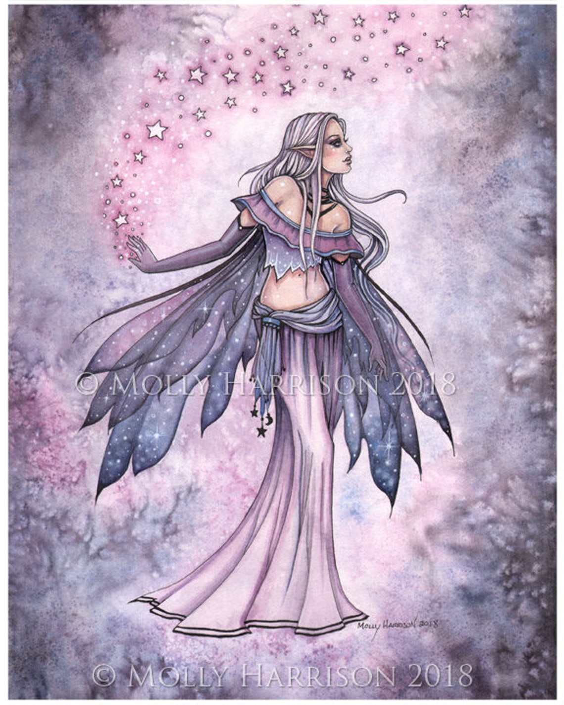 Captured Sky Celestial Fairy Watercolor Illustration Fine - Etsy