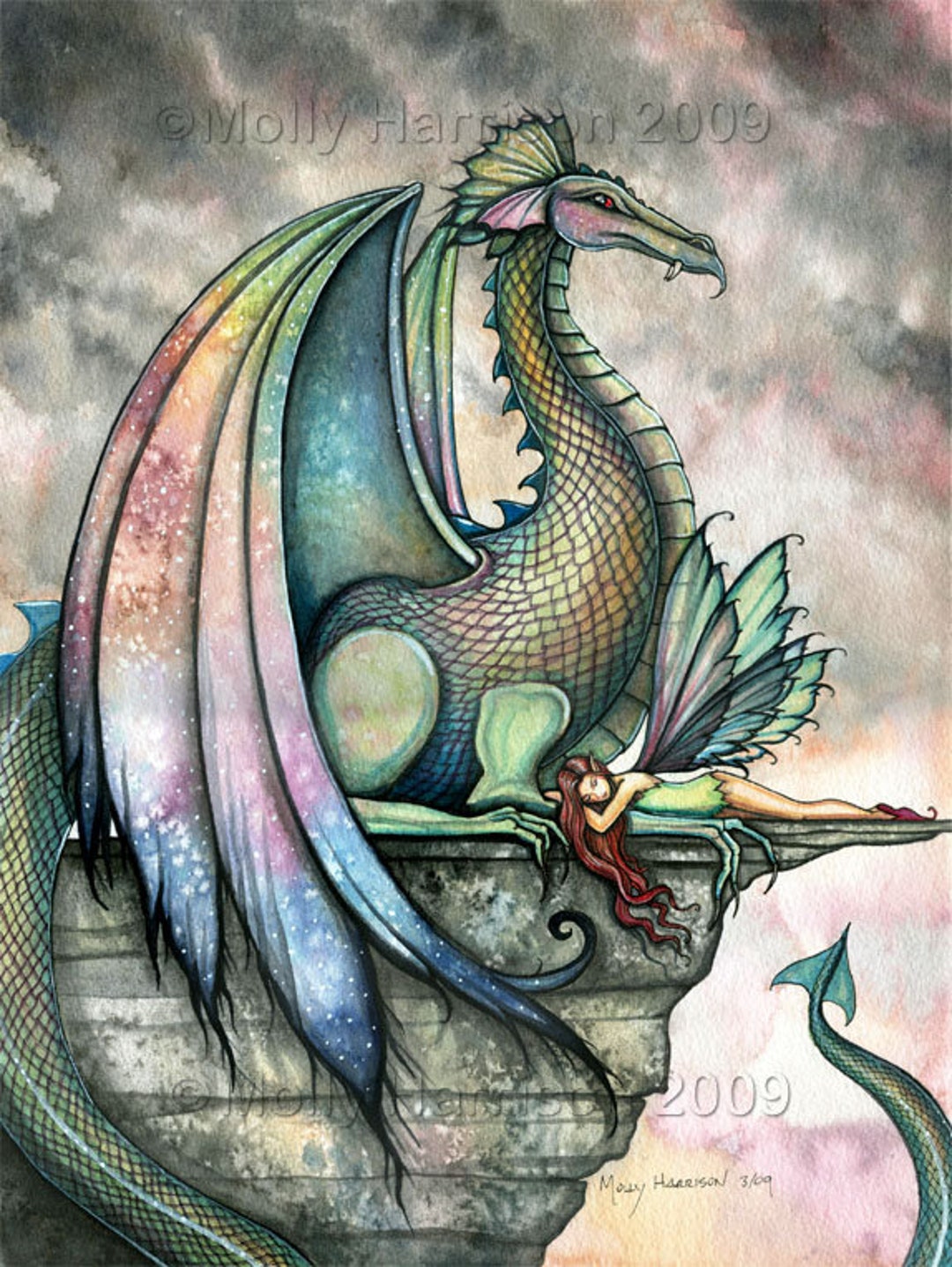 Protector Fairy and Dragon Fantasy Art - Archival Print - Molly ...