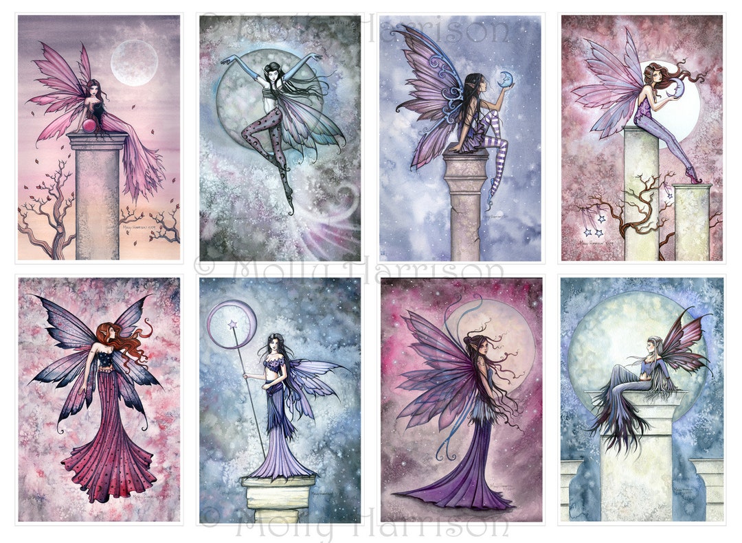 Celestial Fairies Purple Blue Print Set of 8 - 4 X 6 Inch Size - Fairy ...