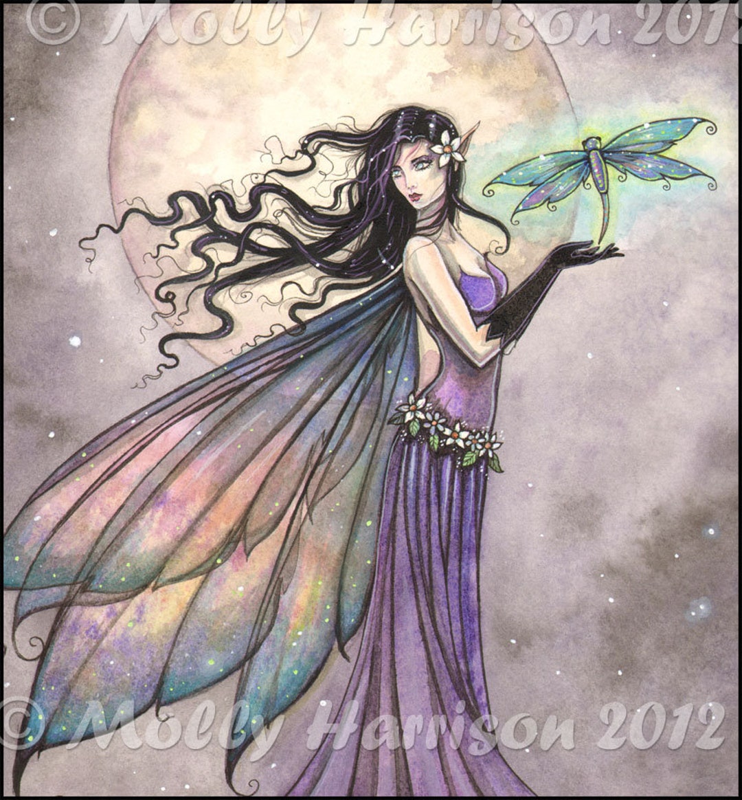Night Dragonfly - Dreamy Fairy With Dragonfly - Archival Print by Molly ...