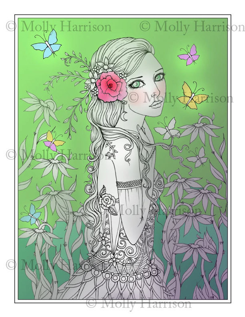 Butterfly Goddess Coloring Page Printable Flower Fairy | Etsy