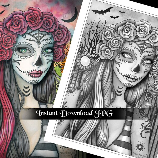 Sugar Skull Girl Coloring Pages - Etsy