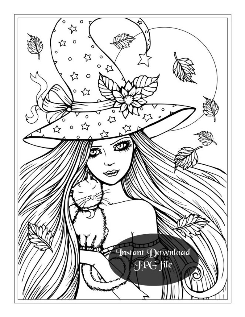 My Mimsy Witch and Cat Coloring Page Instant Download - Etsy