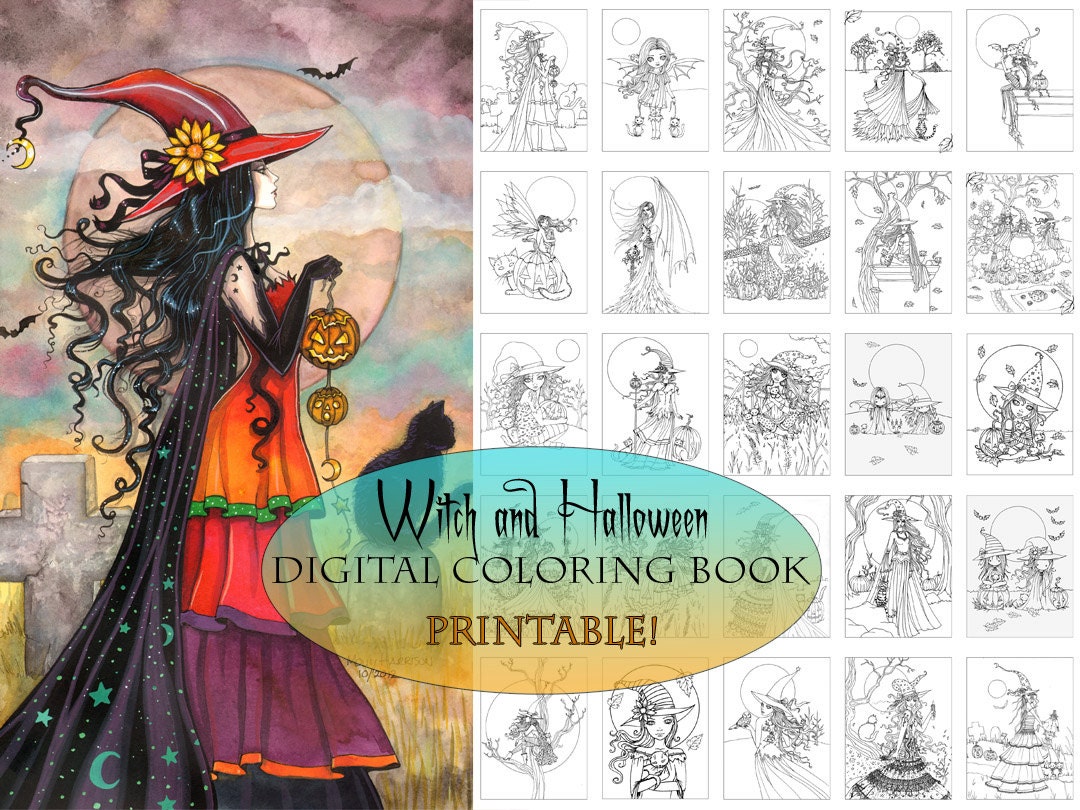 Witch and Halloween Coloring Book - PRINTABLE - Instant Download ...