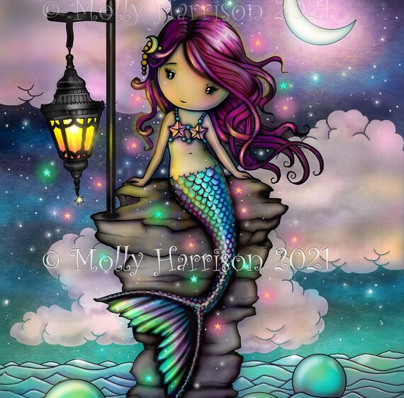 Whimsical Mermaid Paintings Mermaid Art Print Romantic Ocean Fantasy