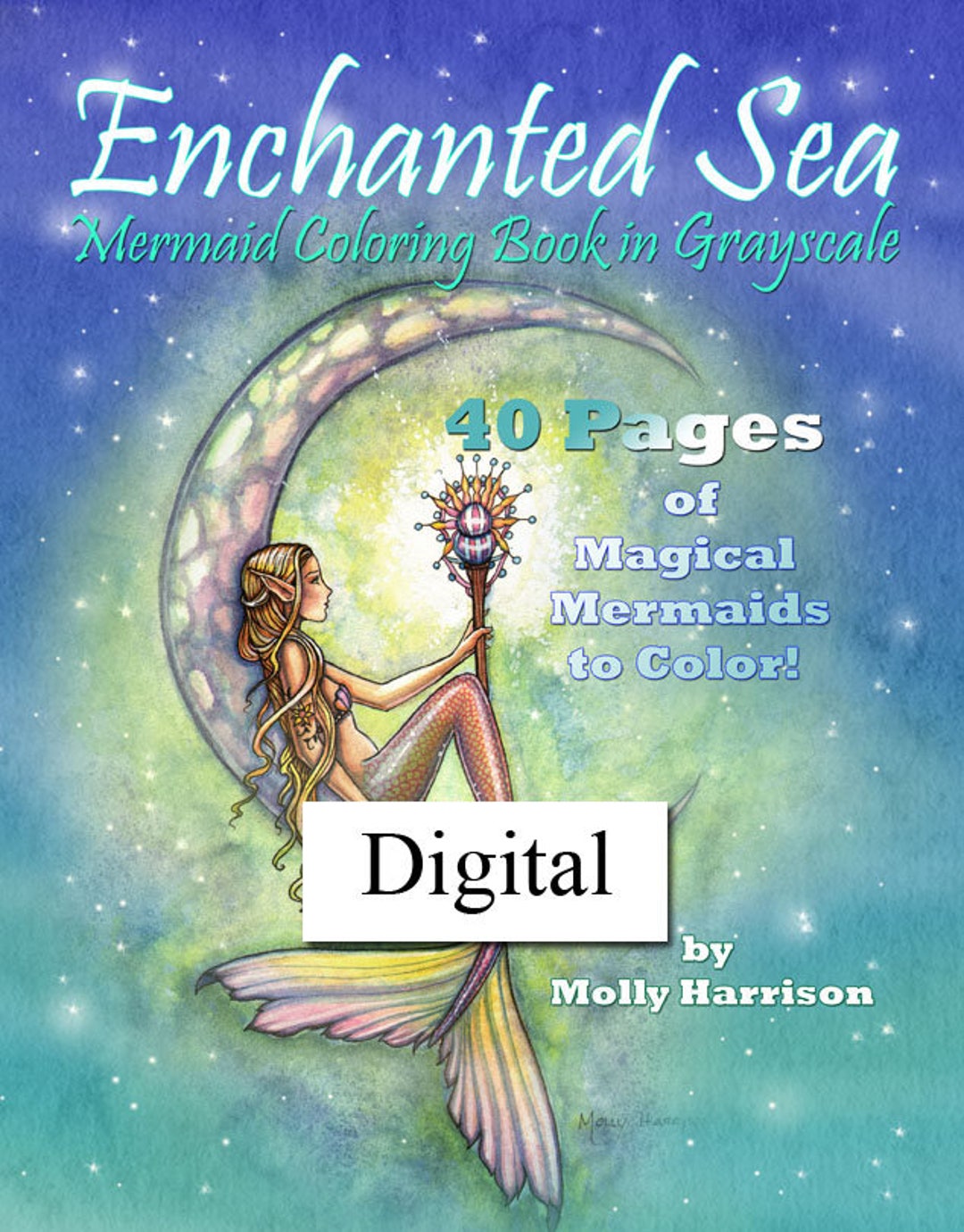 Printable Digital Download Enchanted Sea A GRAYSCALE Mermaid Coloring ...