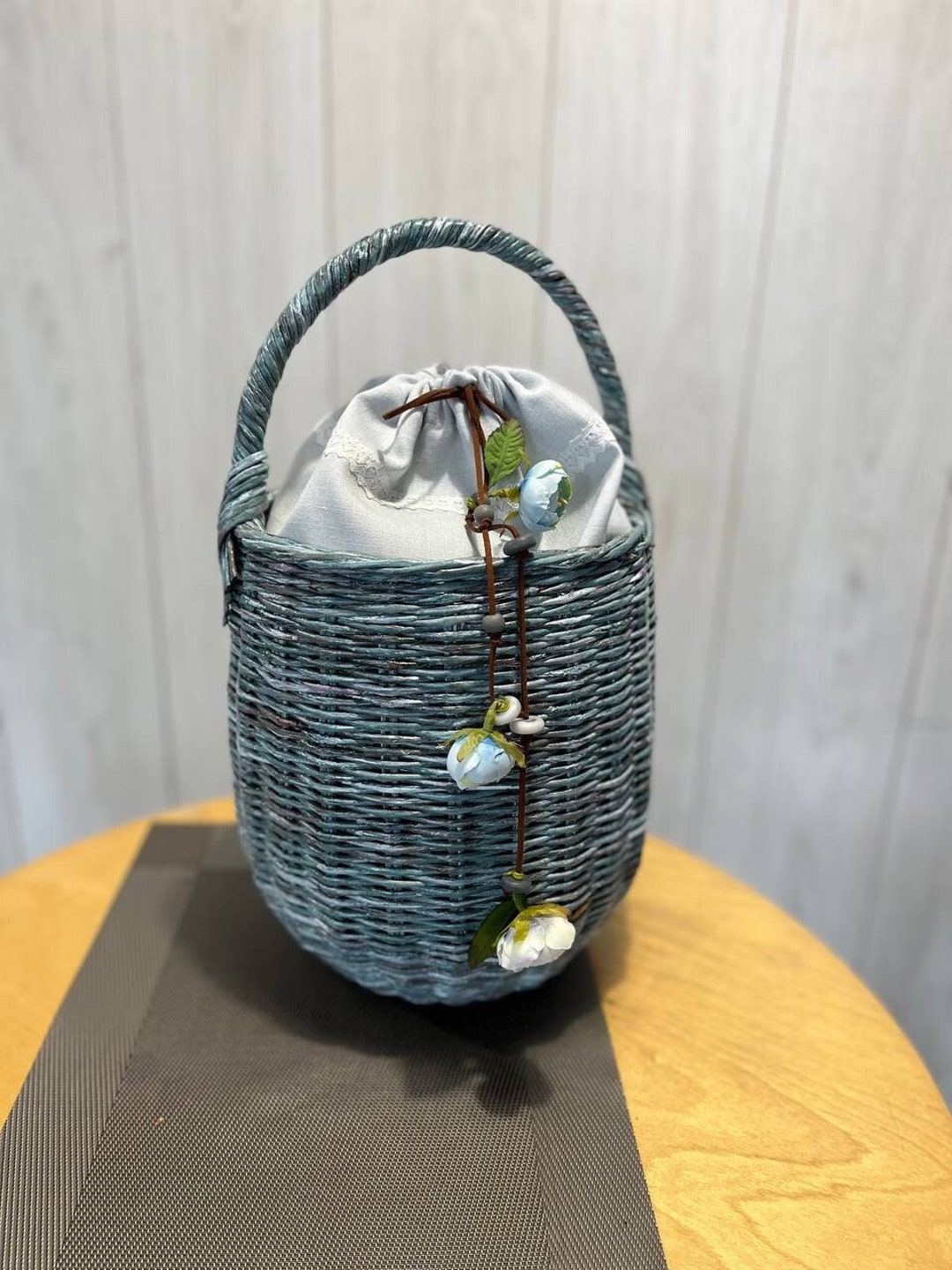 A Wicker Basket With a Linen Cover. Wicker Basket-bag for Walking ...