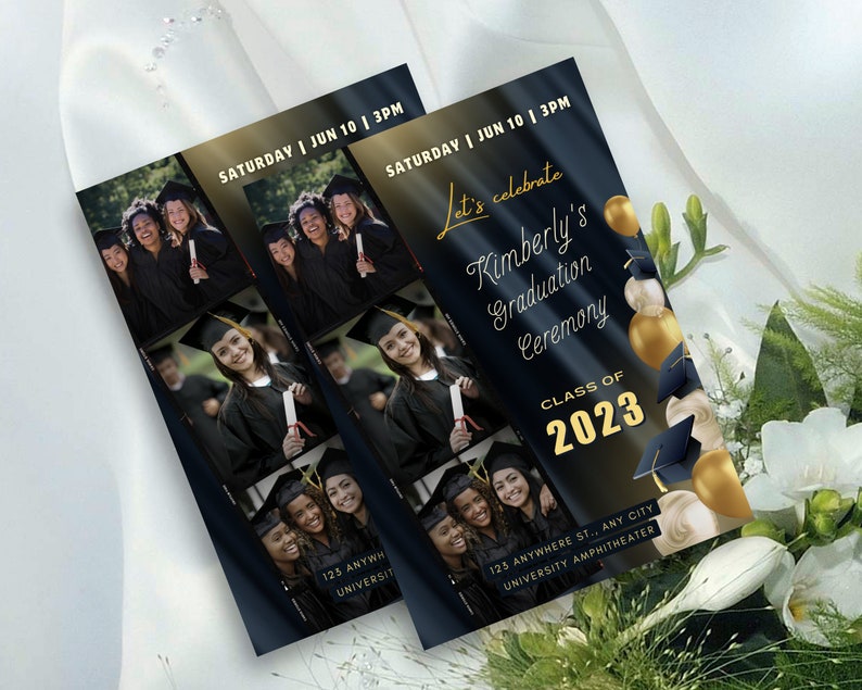 Black and Gold Photo Graduation Announcement, Personalized Grad Card ...