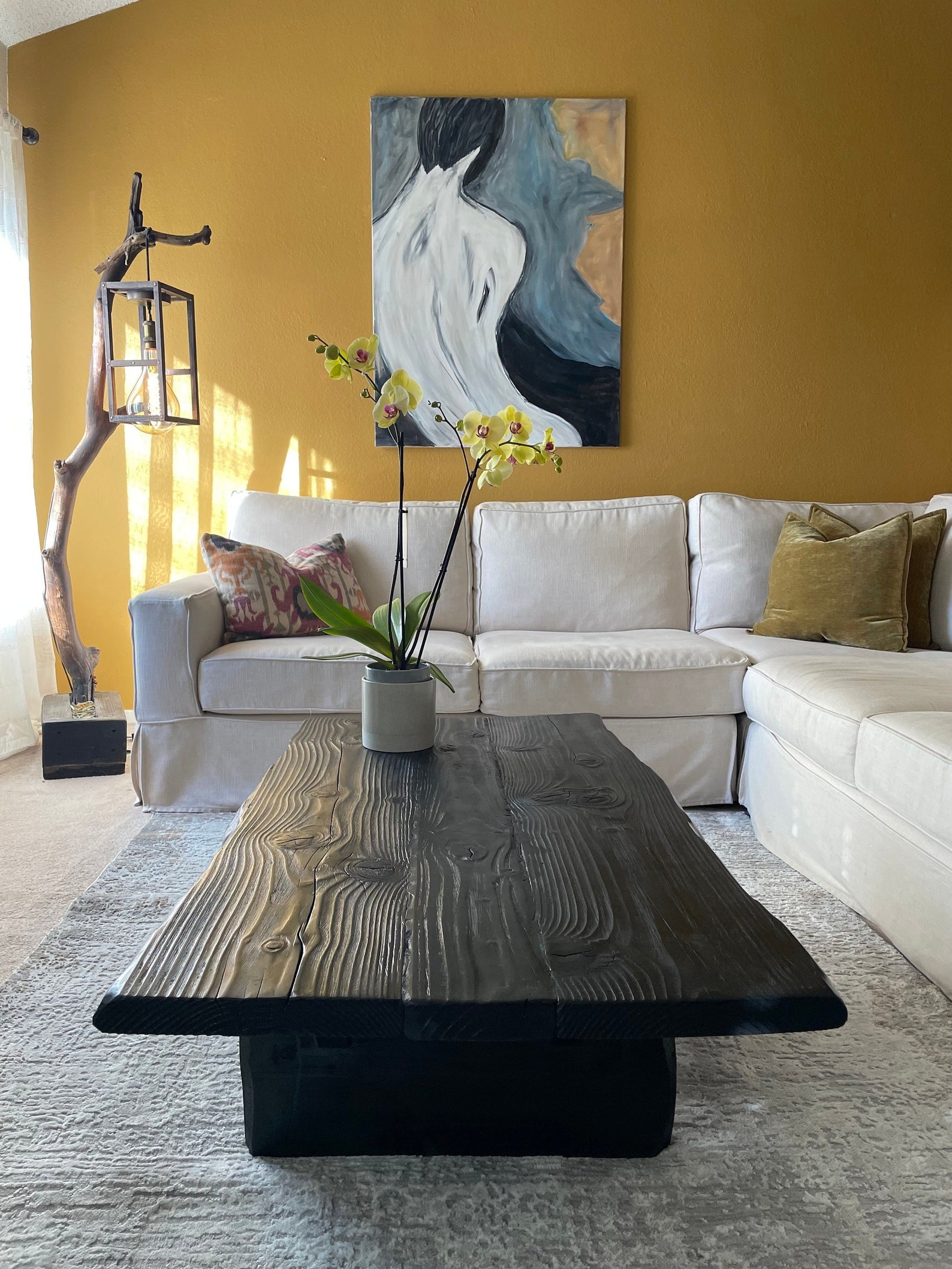 Kyoto Tierra Coffee Table, Faux Live Edge Coffee Table With Dark ...