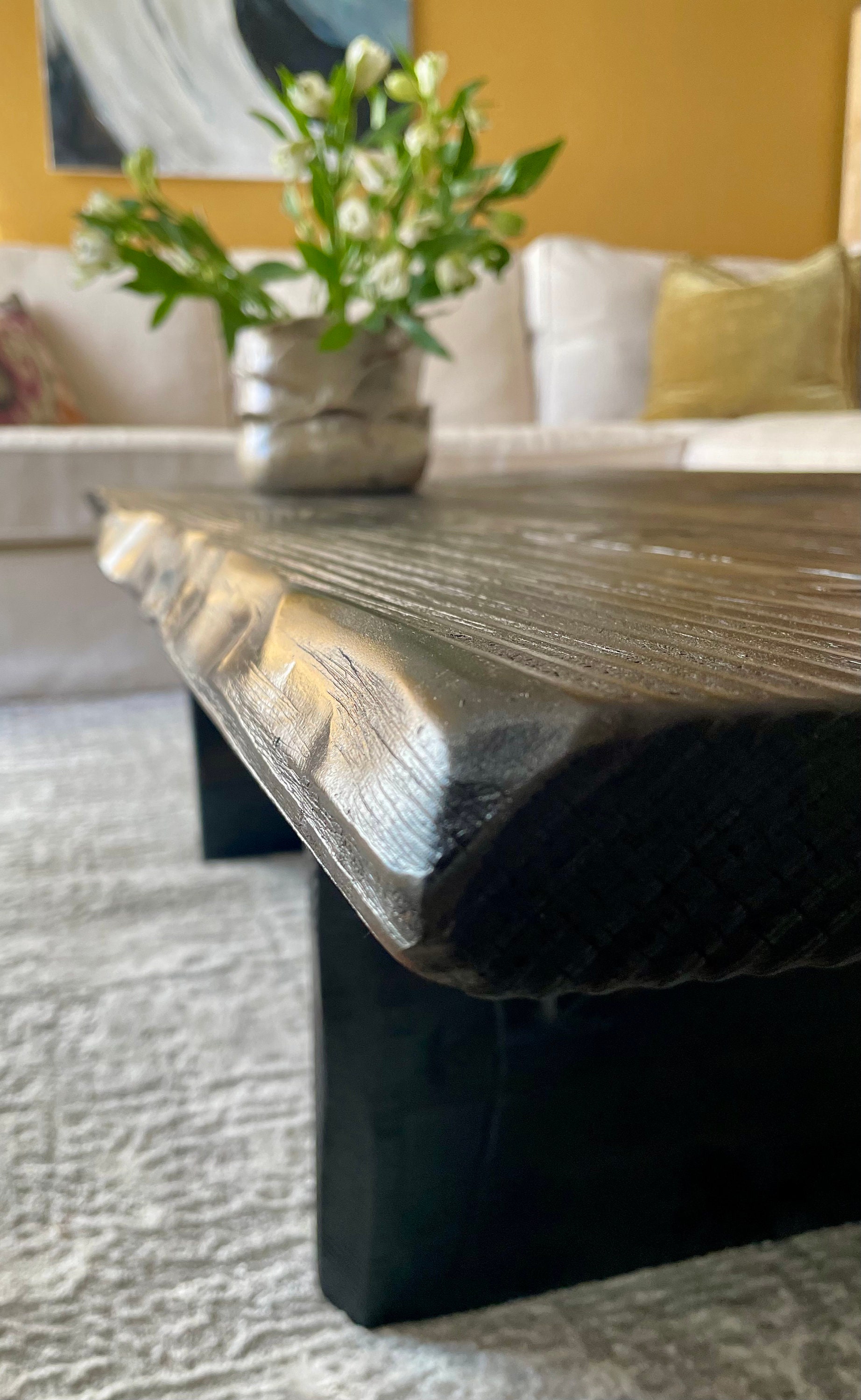 Kyoto Tierra Coffee Table, Faux Live Edge Coffee Table With Dark ...