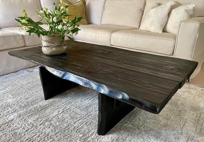 Kyoto Tierra Coffee Table, Faux Live Edge Coffee Table With Dark ...