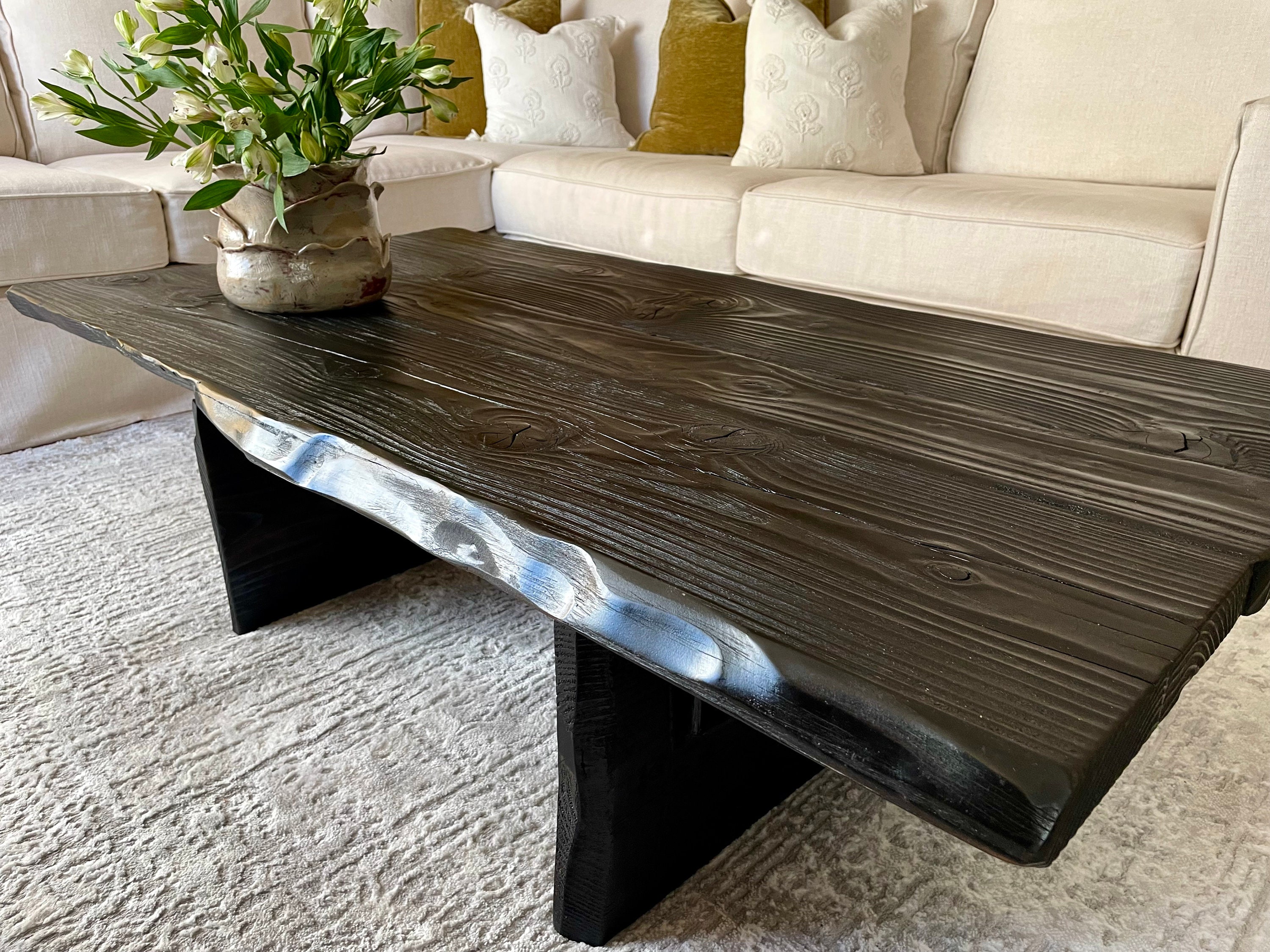 Kyoto Tierra Coffee Table, Faux Live Edge Coffee Table With Dark ...