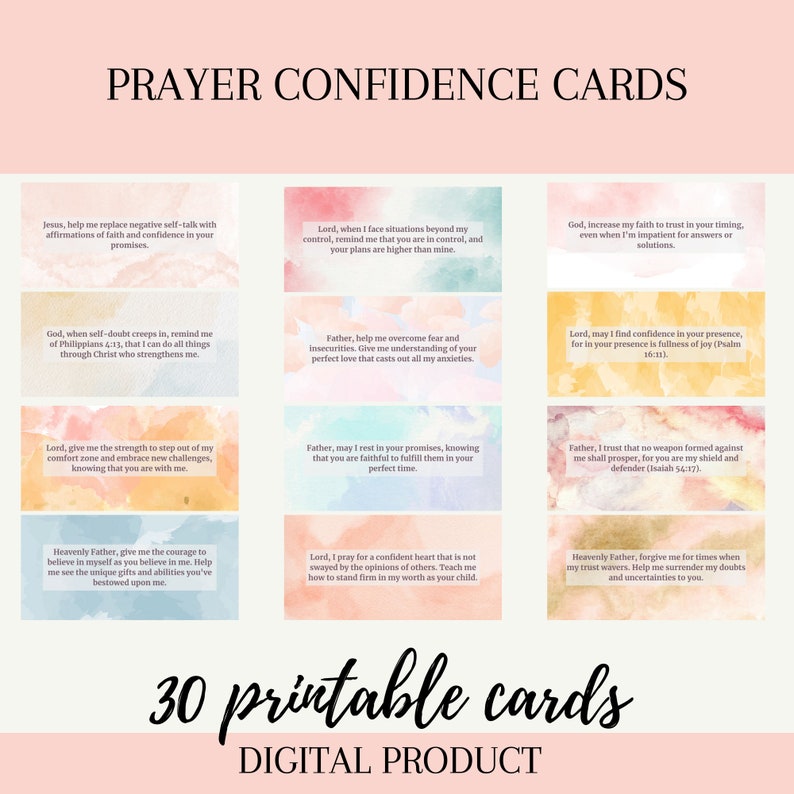 Prayer Confidence Cards Watercolor Abstract Design 30 Printable Cards ...