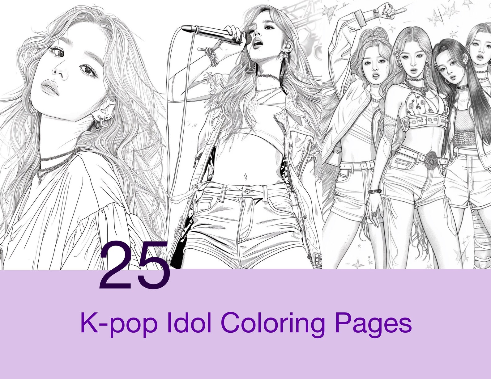 K-pop Girl Group Idol Coloring Pages - Etsy