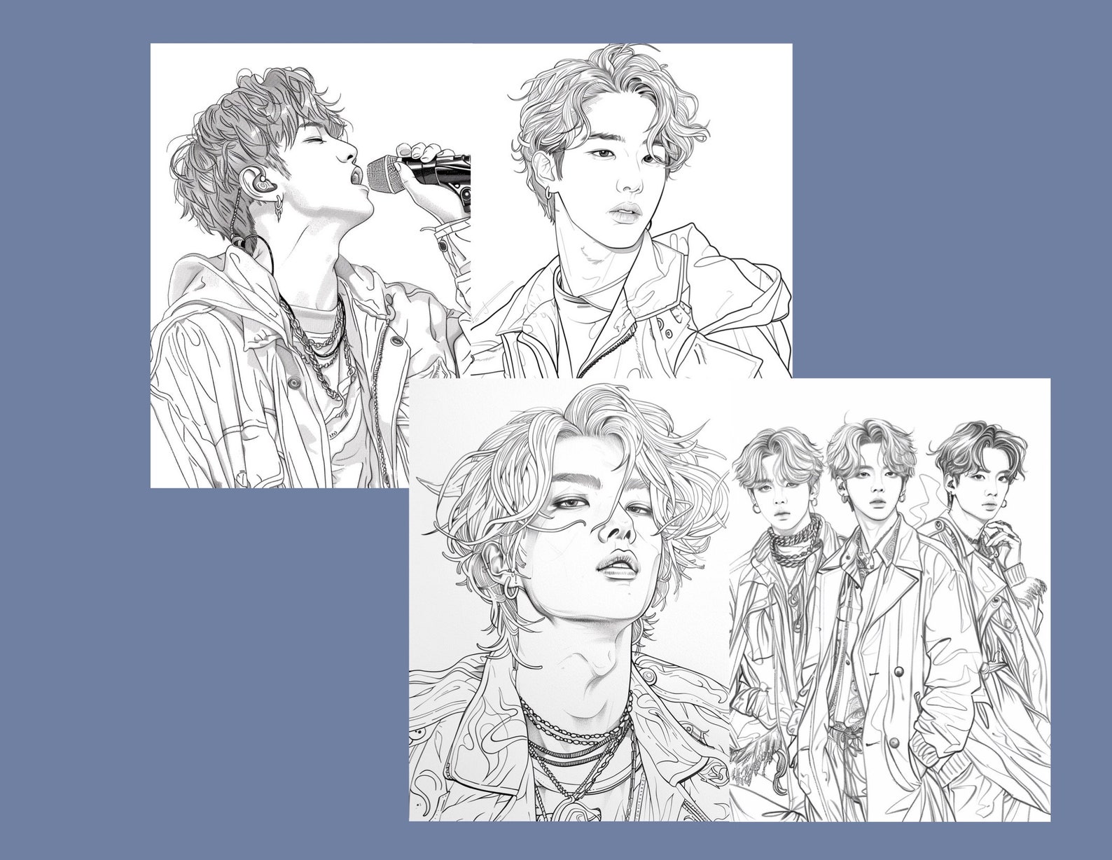 K-pop Boy Group Idol Coloring Pages - Etsy