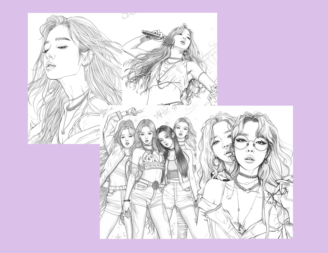 K-pop Girl Group Idol Coloring Pages - Etsy