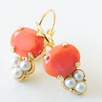Statement Cluster Earrings With Red Coral Branches and Freshwater ...