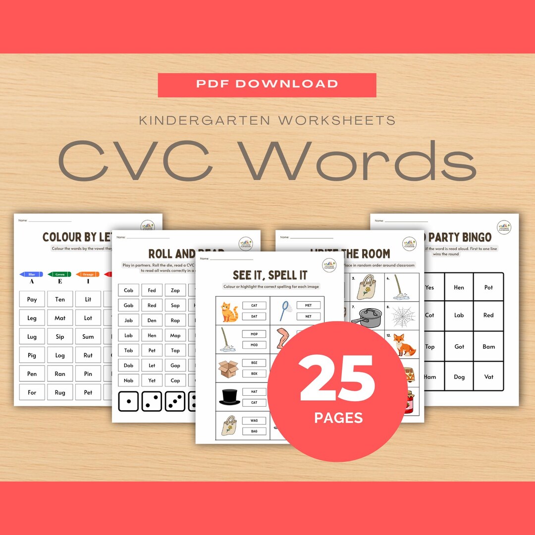 CVC Words Worksheet Printables | Tracing, Printing, Spelling, Reading ...