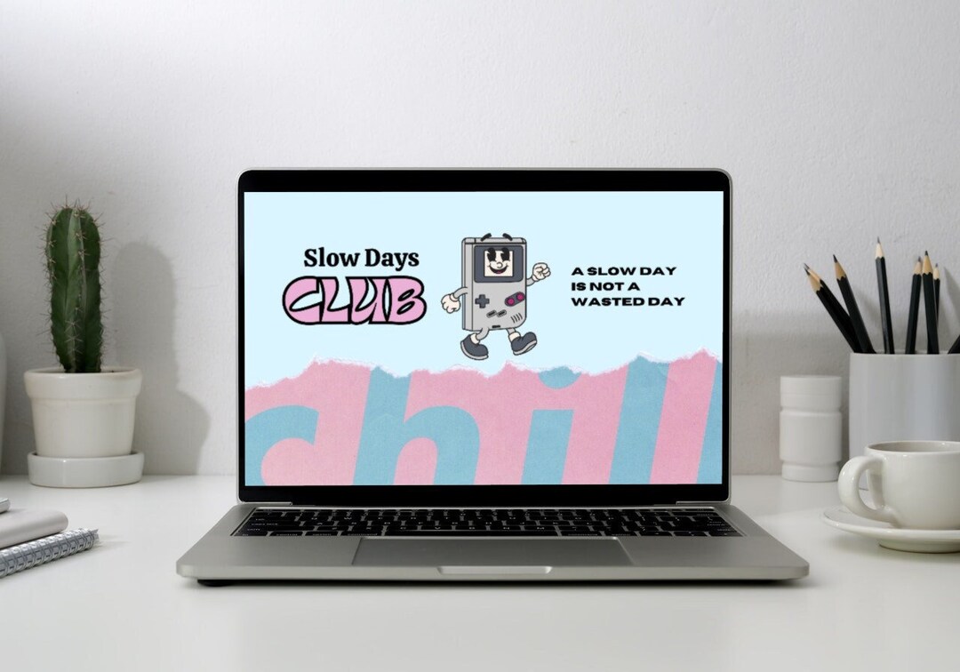 Slow Days Club Retro Desktop Wallpaper Computer Laptop Pink Blue Game ...