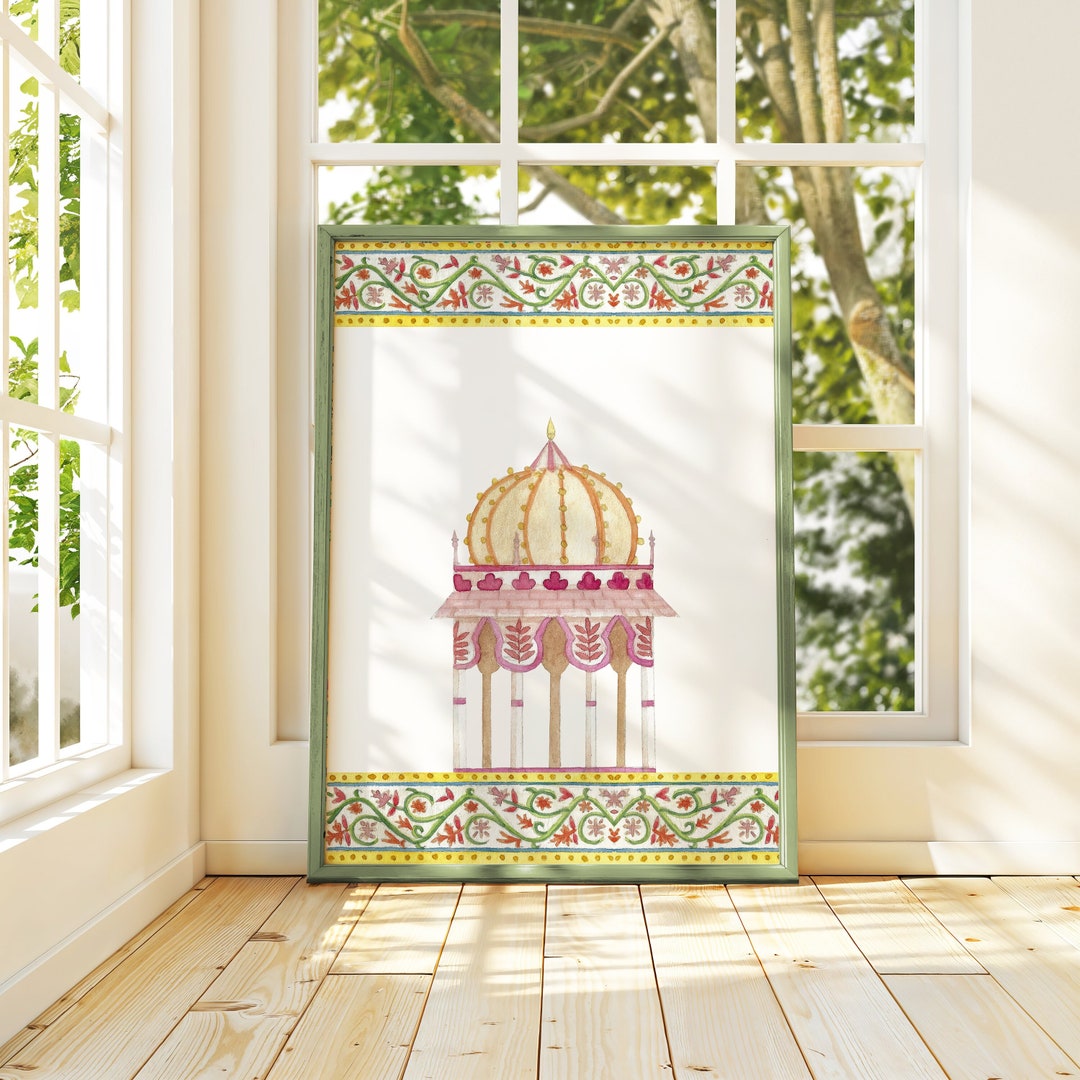 Mughal Temple Wall Art Print, Indian Watercolour Palace Decor ...