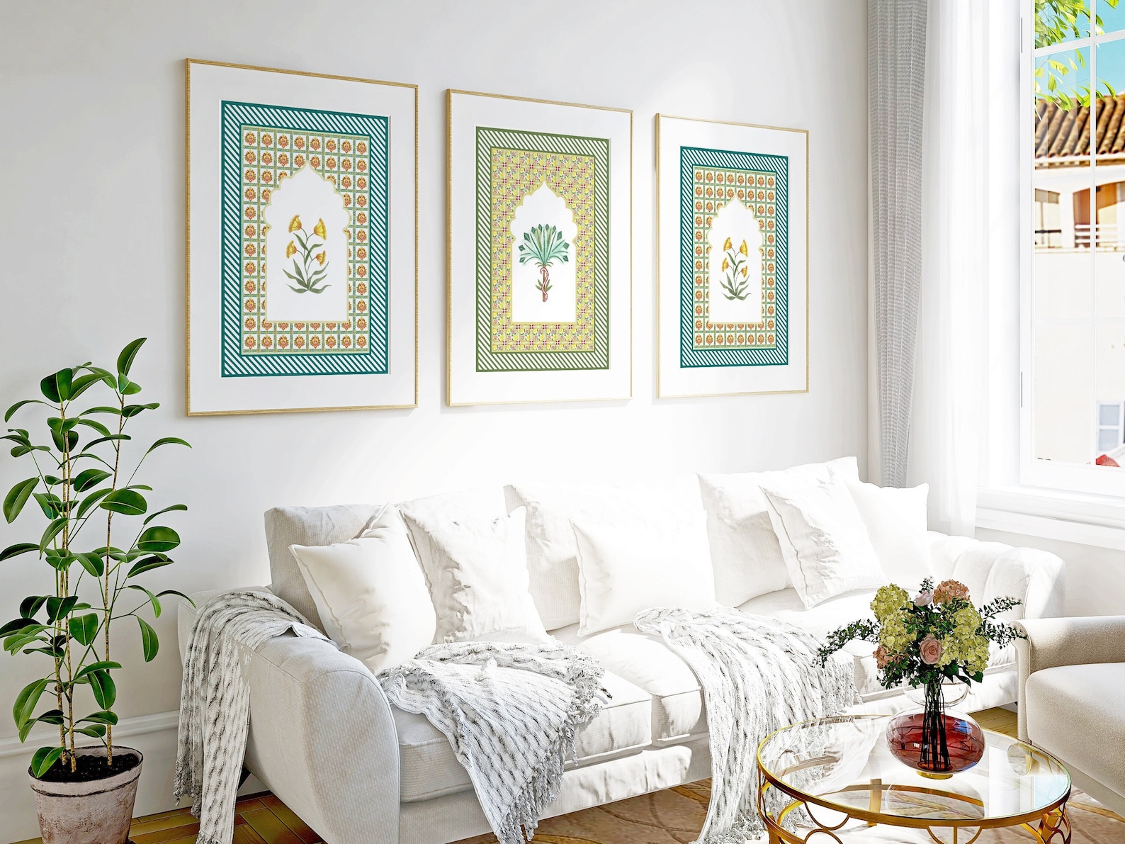 Set of 3 Colourful Indian Inspired Geometric Floral Prints, Traditional ...