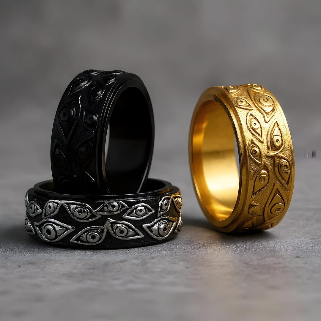 Punk Spinner Ring, Gold Fidget Anxiety Relief Multi Eyes Rings, Unique ...