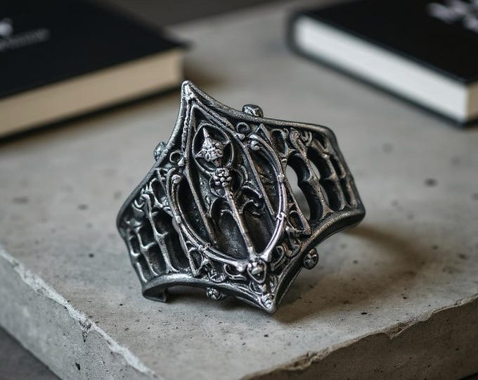 Sterling Silver Gothic Ring, Medieval Jewelry, Vintage Ring, Gift Idea ...