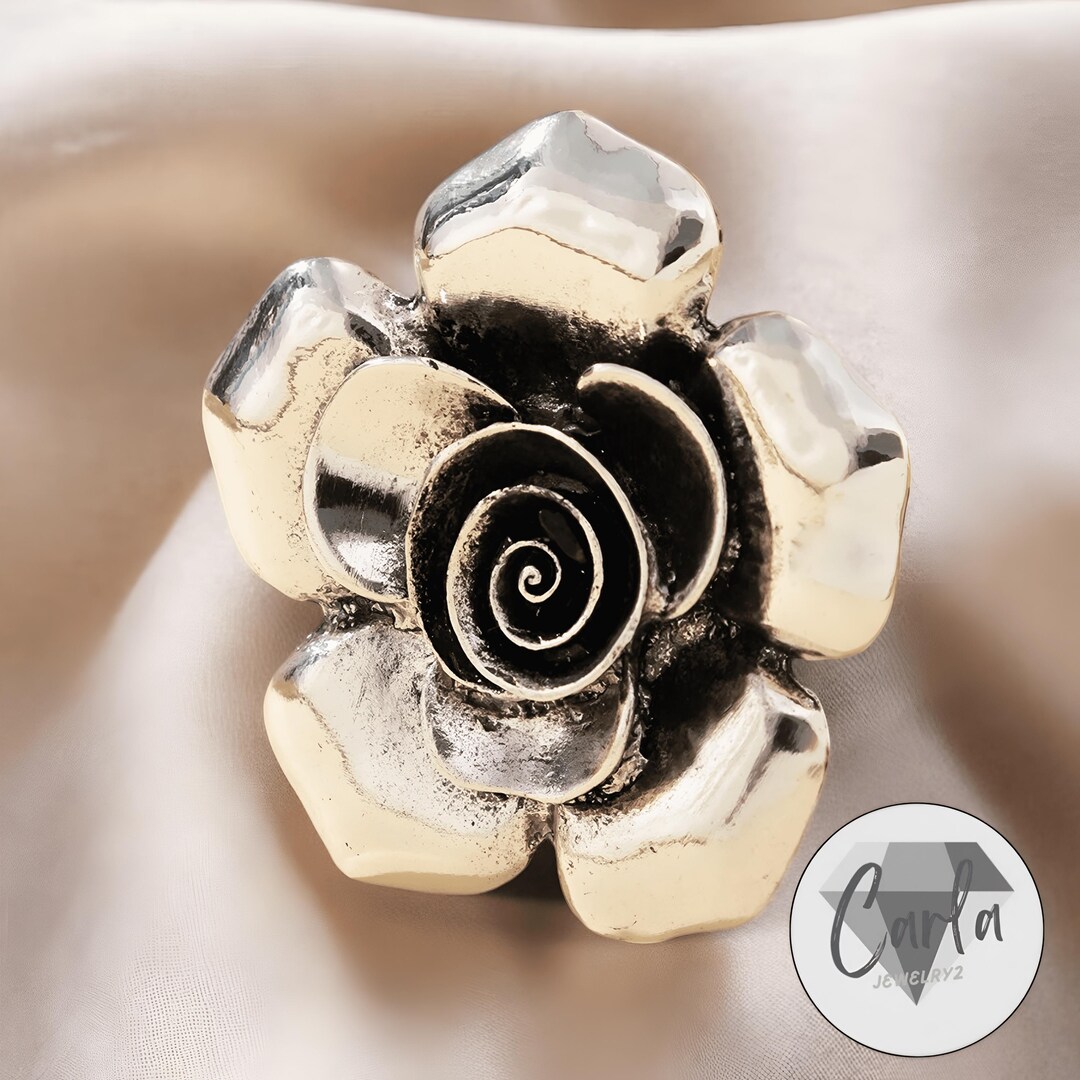 Stainless Steel Chunky Large Metal Flower Rings, Silver Flower Ring ...