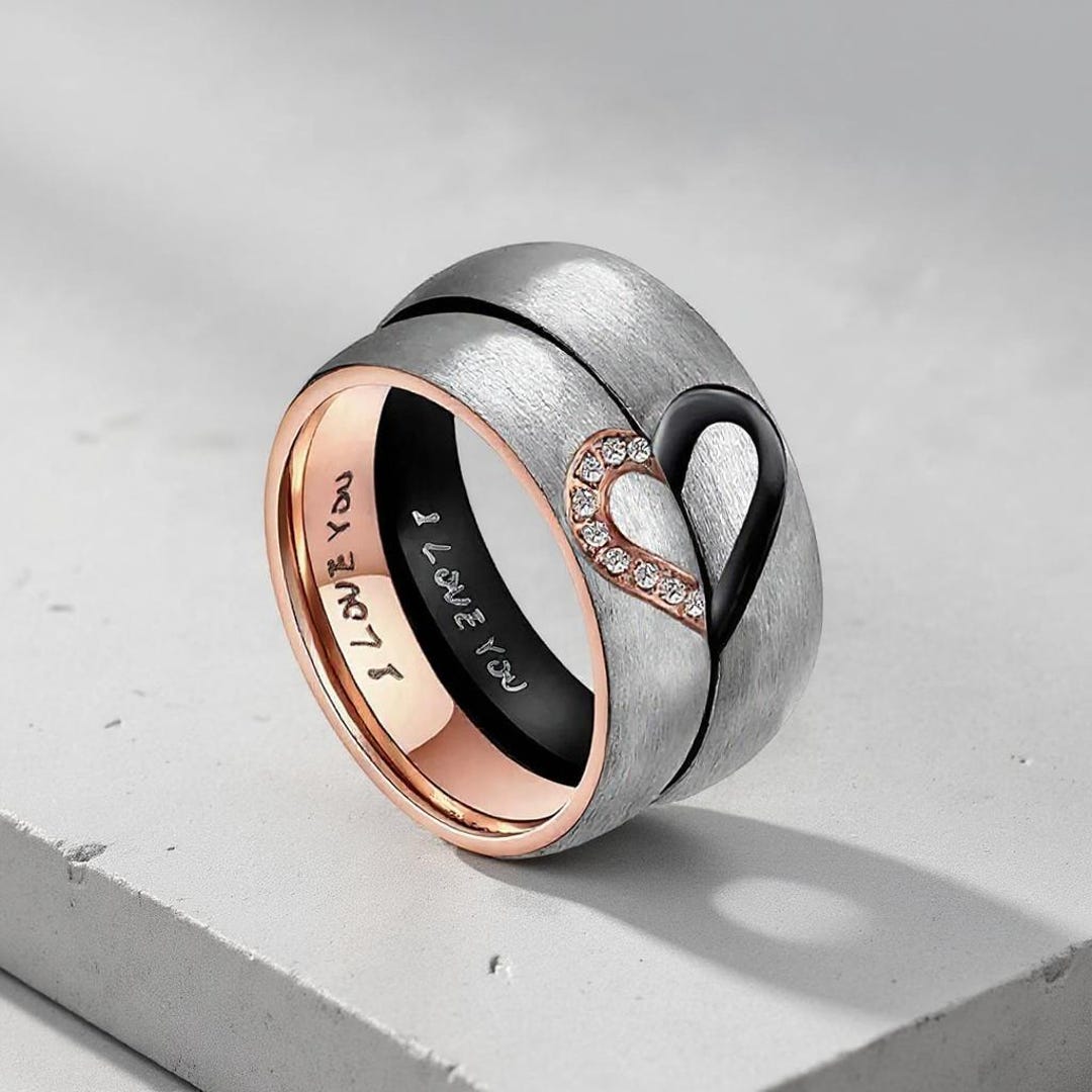 Heart Couple Rings for Lovers, Stainless Steel Matching Promise Bands ...