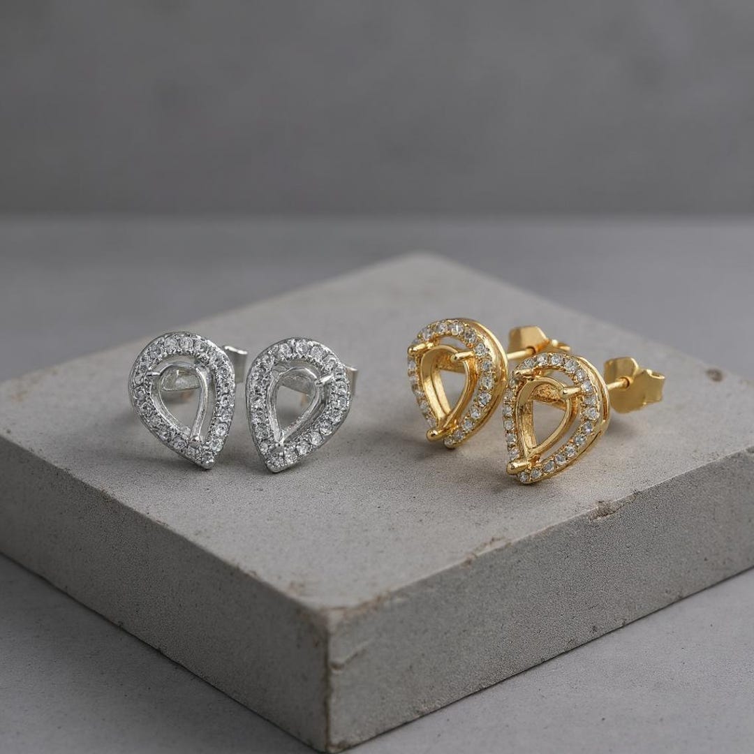 1pair Rose Pear Prong Bezel DIY Studs Earrings Settings for Gemstone ...